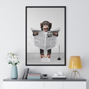 Chimpanzee Monkey Wall Art, Funny Bathroom Print, Toilet Poster ...
