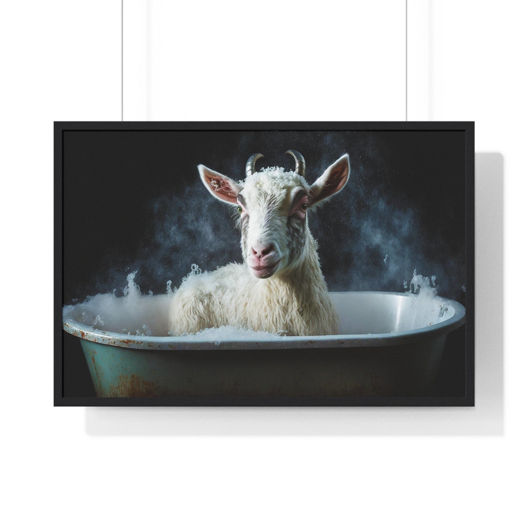 Funny Goat in Bathtub Print: Whimsical Bathroom Animal Art (digital ...