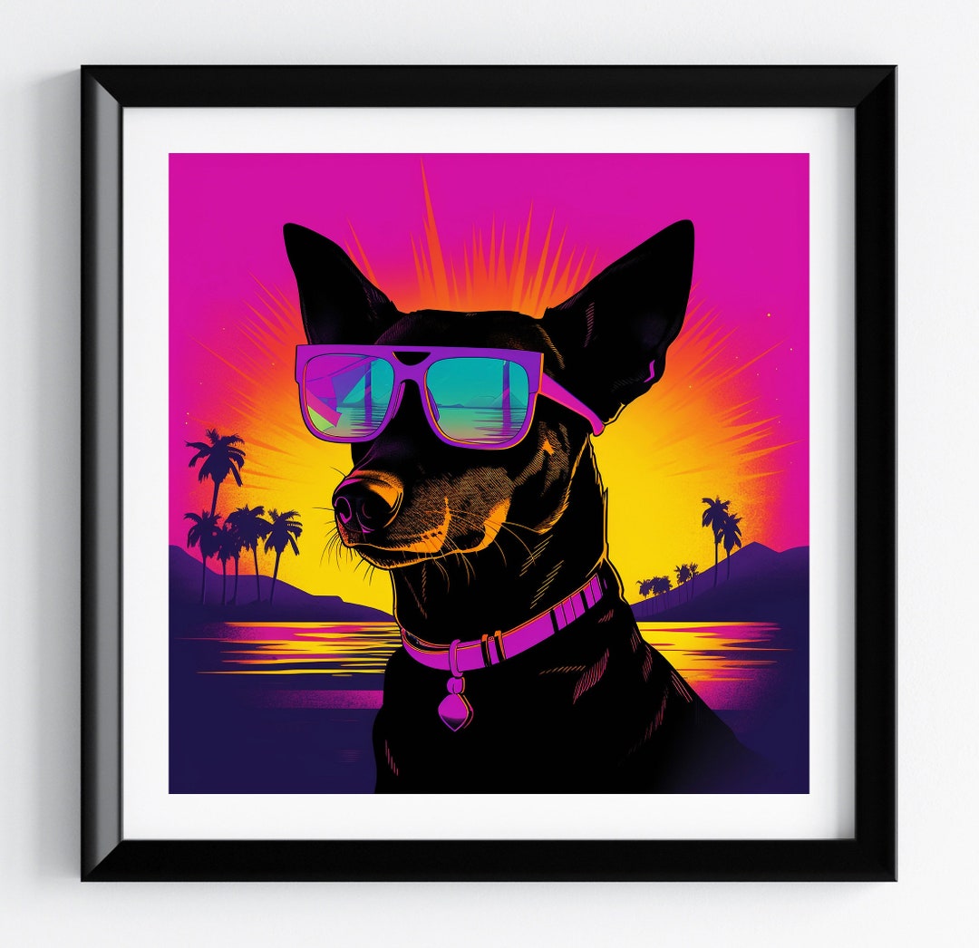 Synthwave Miniature Pinscher Art Print: 80s Dog Portrait (digital ...
