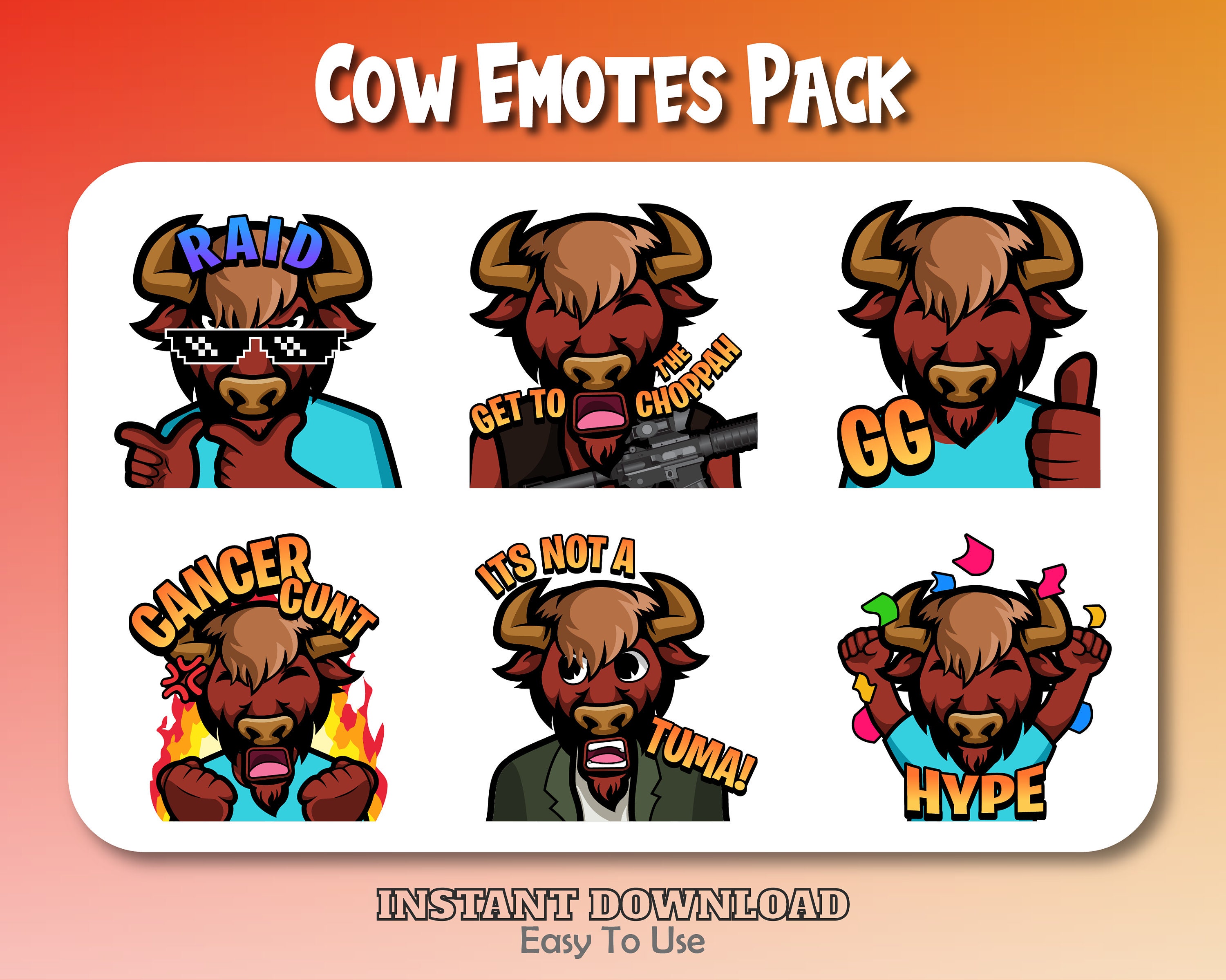 Cute Cow Emotes Pack 6 Emotes of Cow Bull Emotes Cute - Etsy Australia