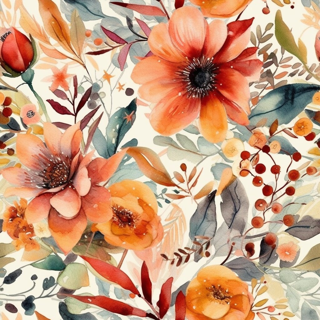 Autumn Floral Set 1 Digital Paper SEAMLESS 20 Designs Commercial Use ...