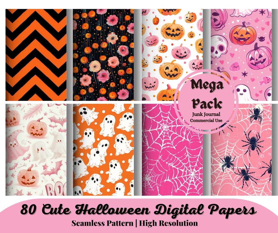 80 Cute Halloween Themed Digital Papers, Seamless Commercial Use ...