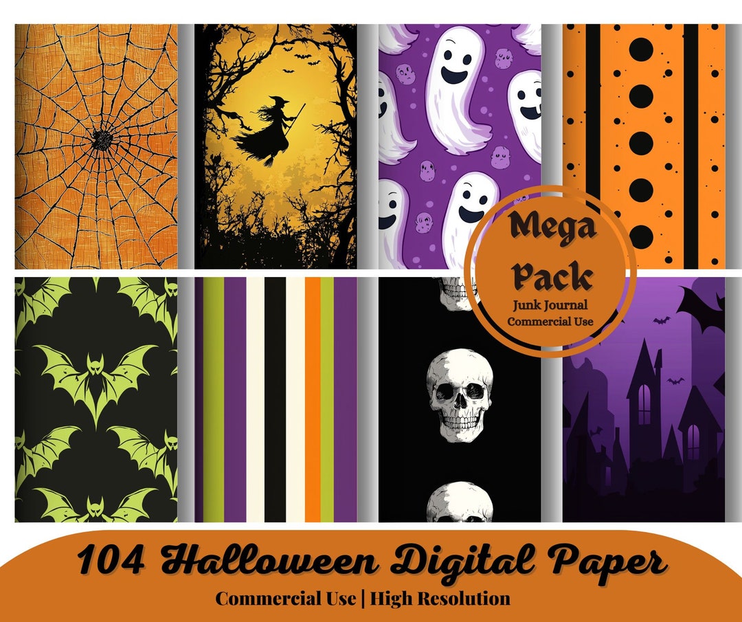 104 Halloween Digital Paper, Trick or Treat Scrapbook Papers, Boo ...