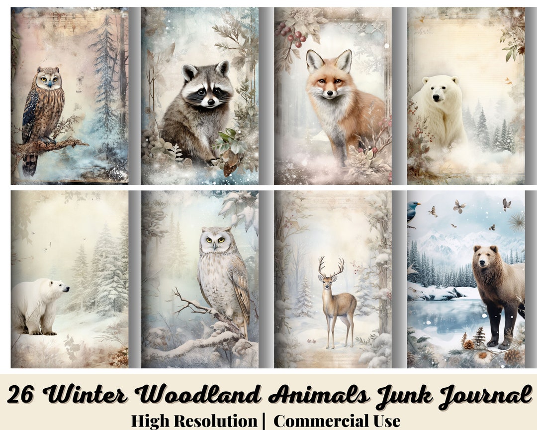 26 Winter Woodland Animals Junk Journal Kit, Winter Forest Junk Journal ...