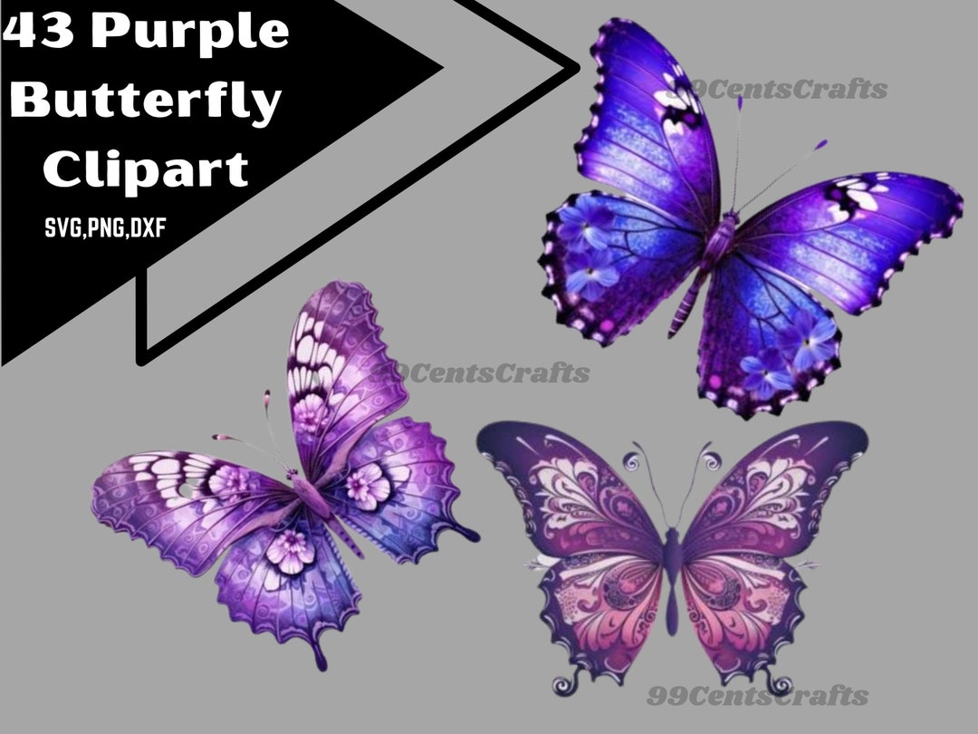 43 Purple Butterfly Clipart Flowers Clipart Png Files With - Etsy