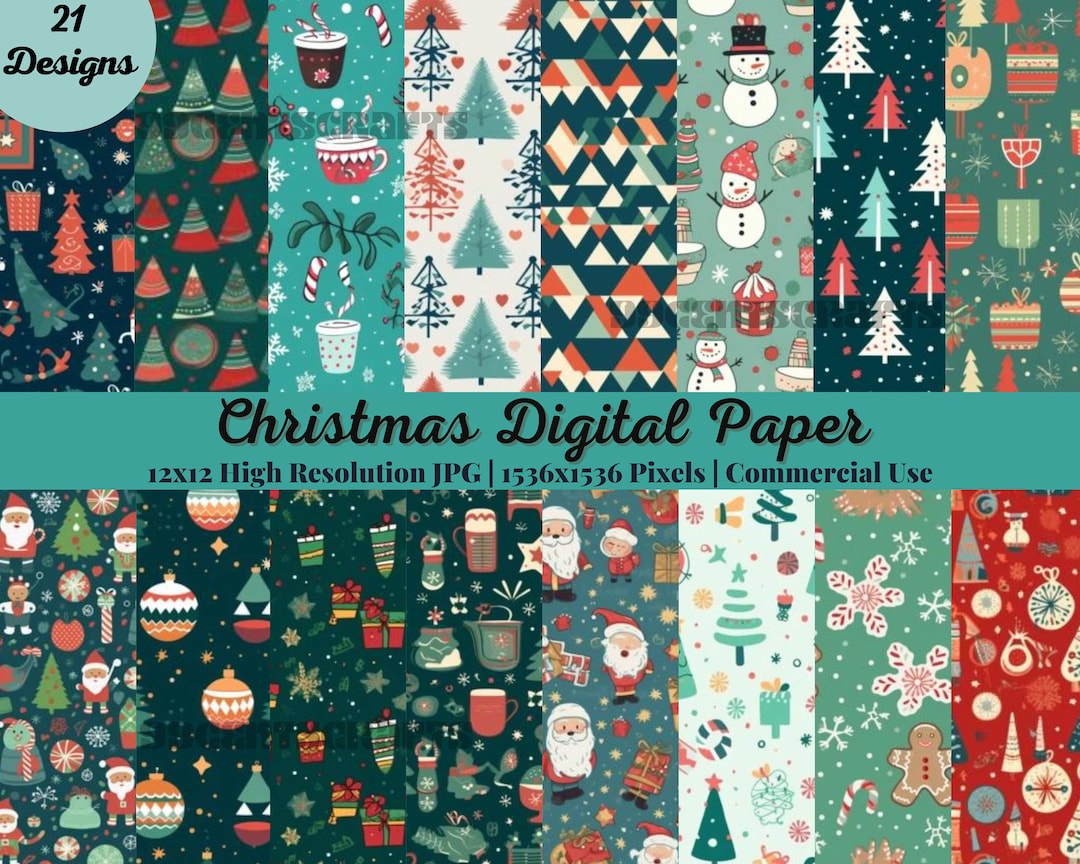21 Paquete de papel digital de Navidad Papeles digitales, Papel de ...