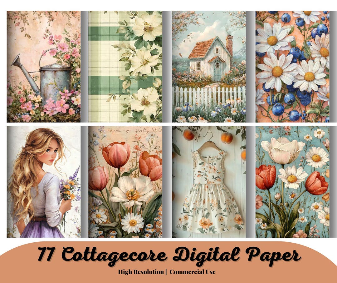 Cottagecore Digital Paper Pastel, Spring Junk Journal Kit, Printable ...