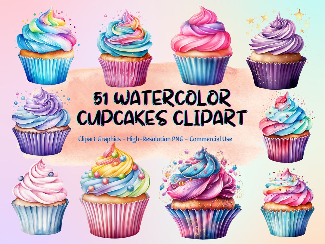 51 Watercolor Cupcakes Clipart, PNG Cupcake Clip Art, Watercolor ...