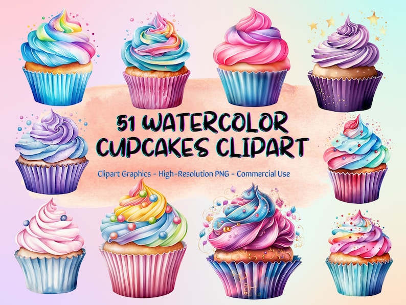 51 Watercolor Cupcakes Clipart, PNG Cupcake Clip Art, Watercolor ...