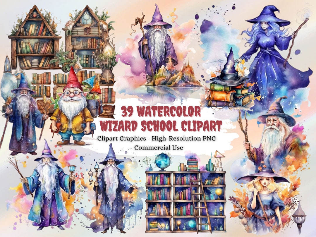 39 Watercolor Wizard School Clipart, Movie Character PNG, Magical ...