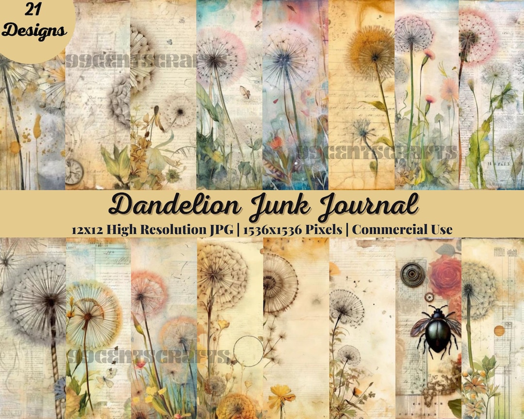 21 Dandelion Junk Journal, Digital Paper, Printable, Flower Journal ...