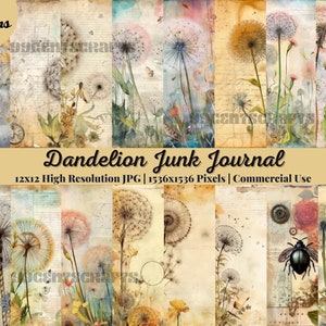 21 Dandelion Junk Journal, Digital Paper, Printable, Flower Journal ...