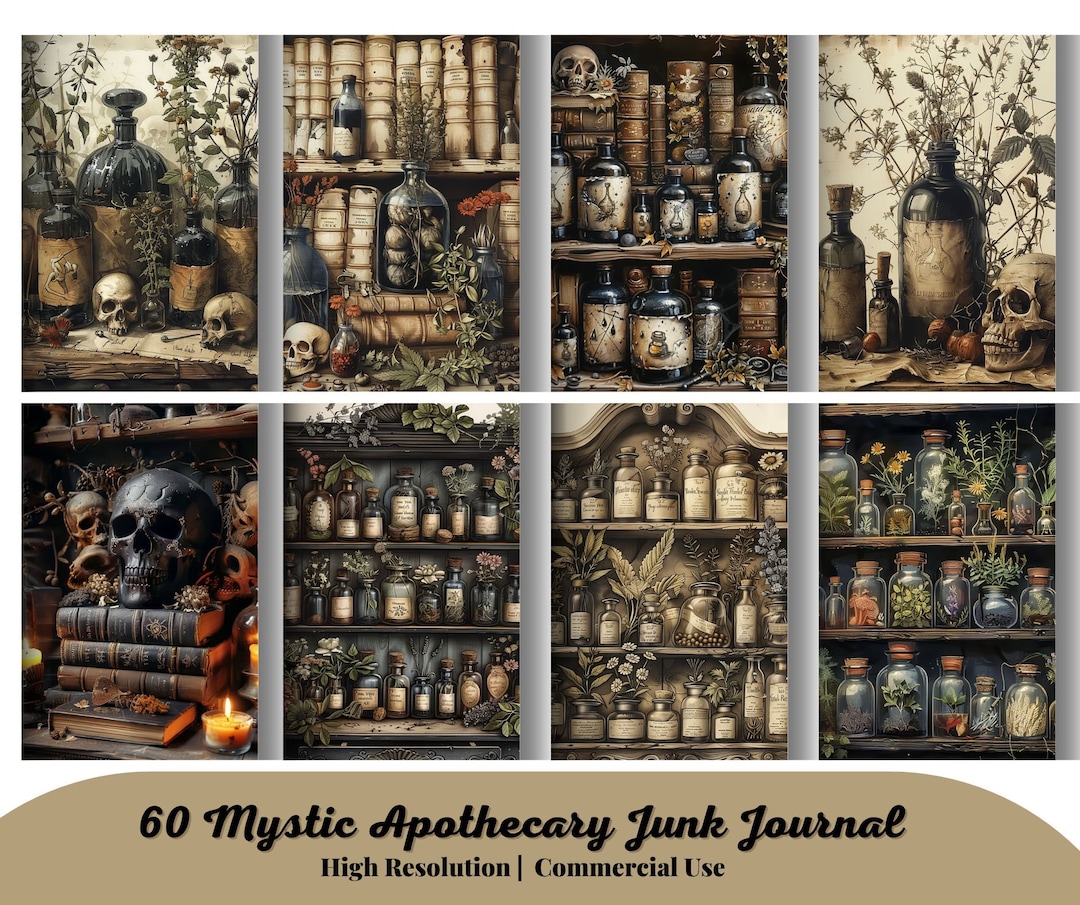 60 Mystic Apothecary Junk Journal Pages, Dark Witch Magical Witch ...