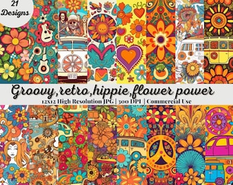 70s Retro Clipart Bundle | Vintage Groovy Clipart Png | Boho Hippie ...