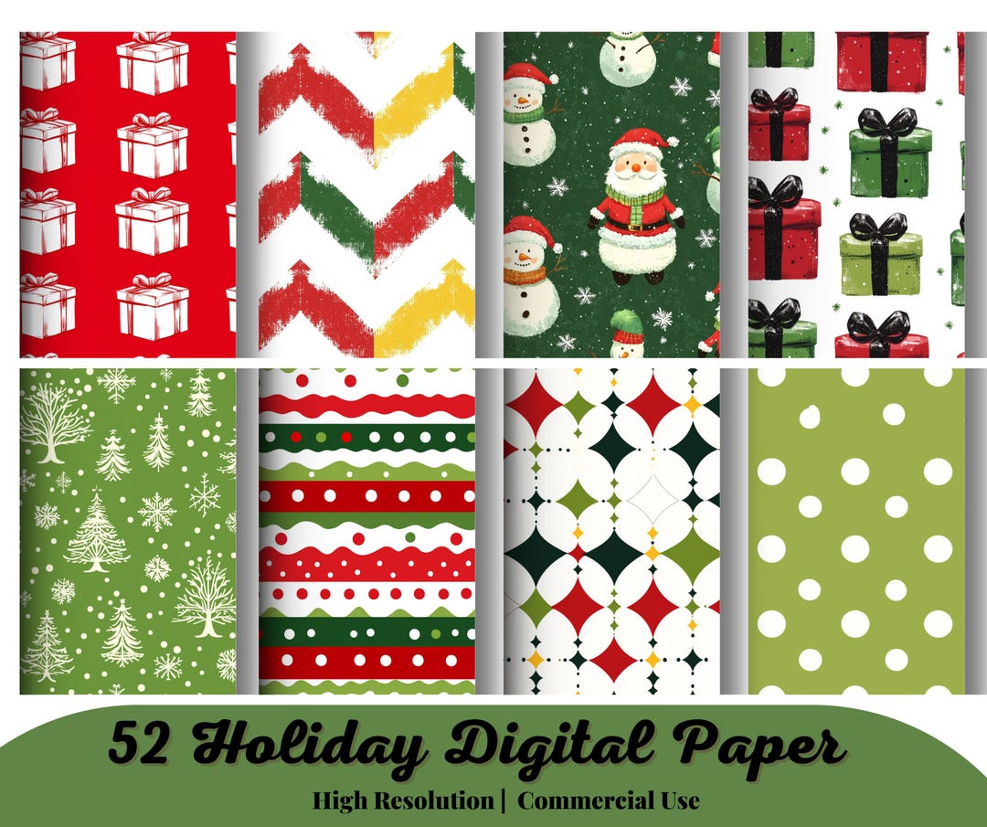 52 SALE Christmas Digital Paper Red and Green Christmas Digital Paper ...
