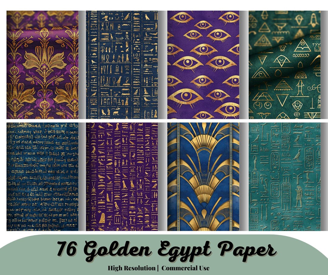 Golden Egypt Paper, Egyptian Digital Paper, Hieroglyphics Scrapbook ...