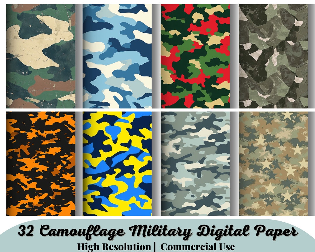 32 Camouflage Military Digital Paper, Seamless Pack, Different Patterns ...