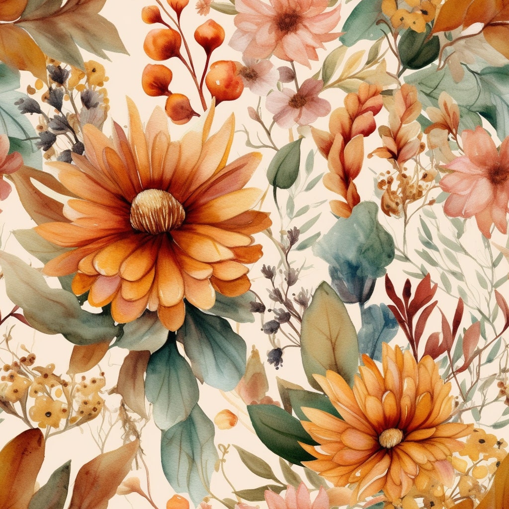 Autumn Floral Set 1 Digital Paper SEAMLESS 20 Designs Commercial Use ...