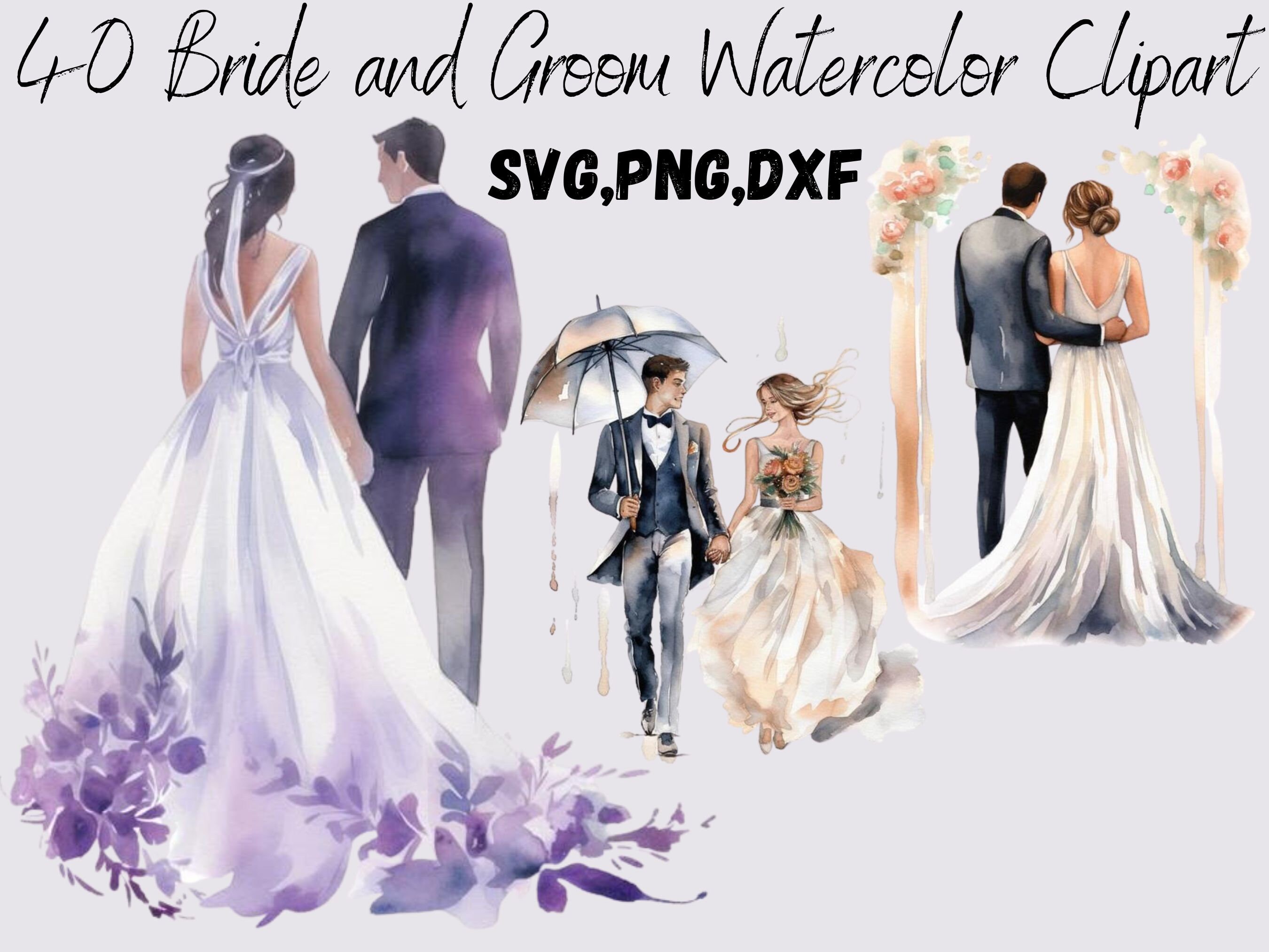 40 Bride and Groom Watercolor Clipart Bundle Wedding Clipart - Etsy