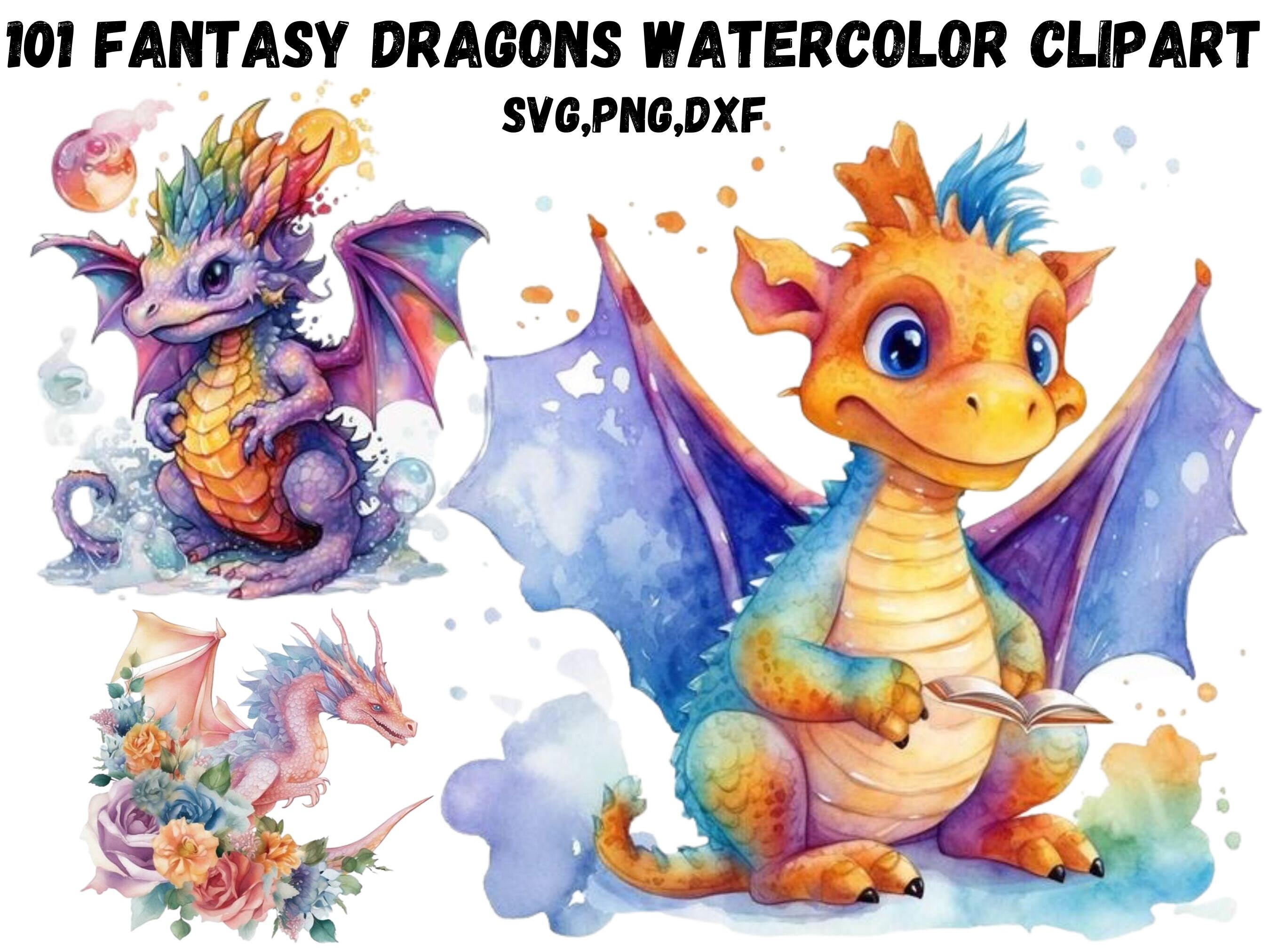 101 Fantasy Dragons Watercolor Clipart Magical Mystical Art - Etsy