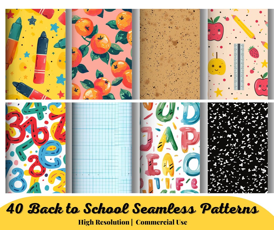 40 Back to School Seamless Patterns, JPG & SVG Digital Paper Pack, Back ...