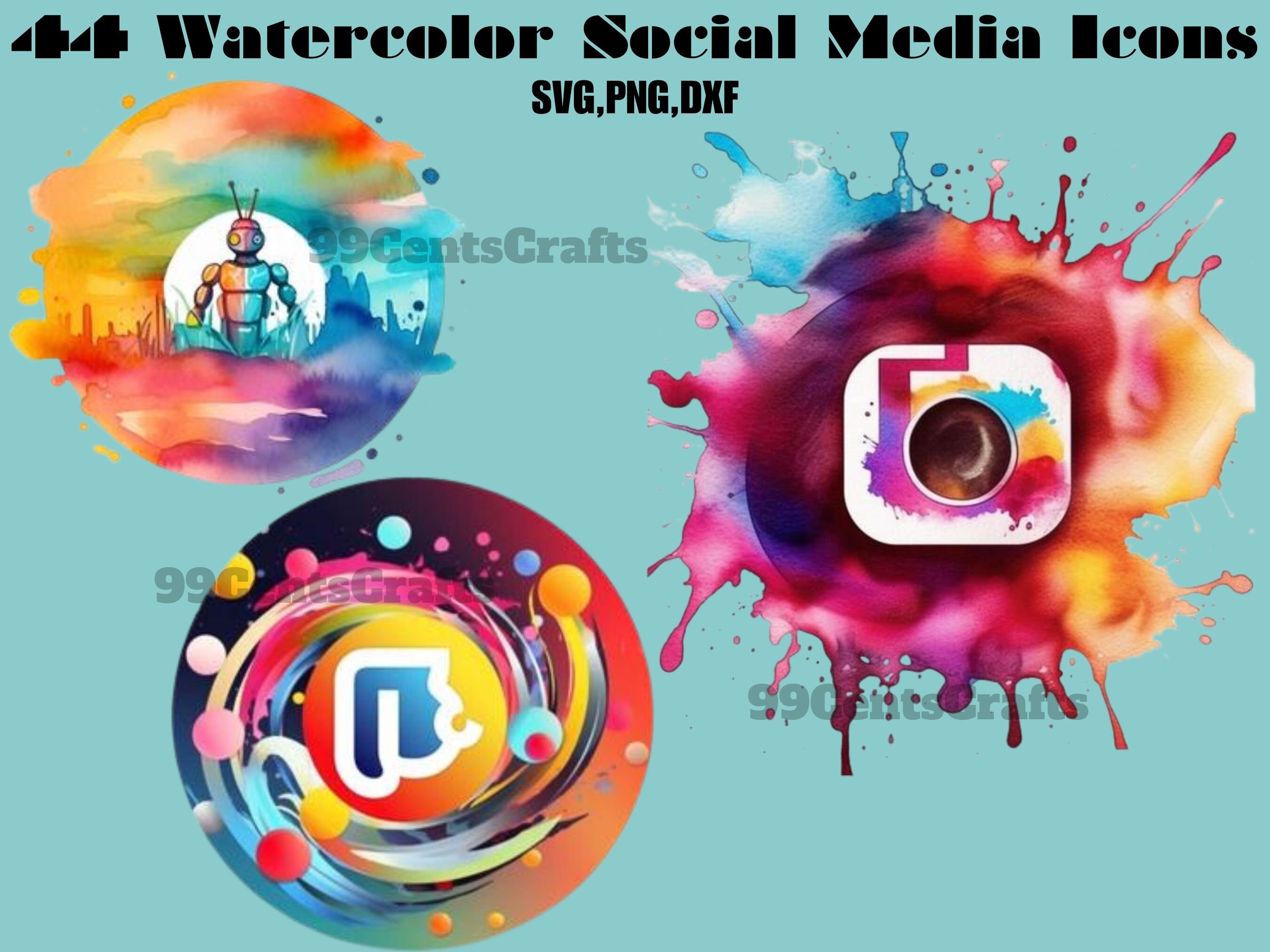 44 Watercolor Social Media Icons Clipart Website Icons Blog - Etsy