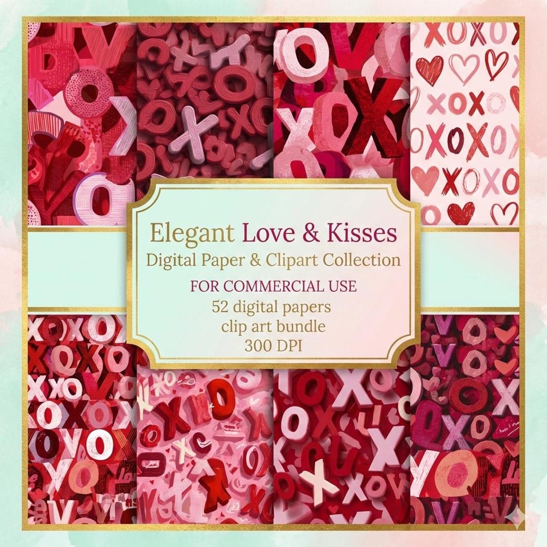 Valentine XO Pattern Digital Paper | Hugs & Kisses Hearts Backgrounds ...