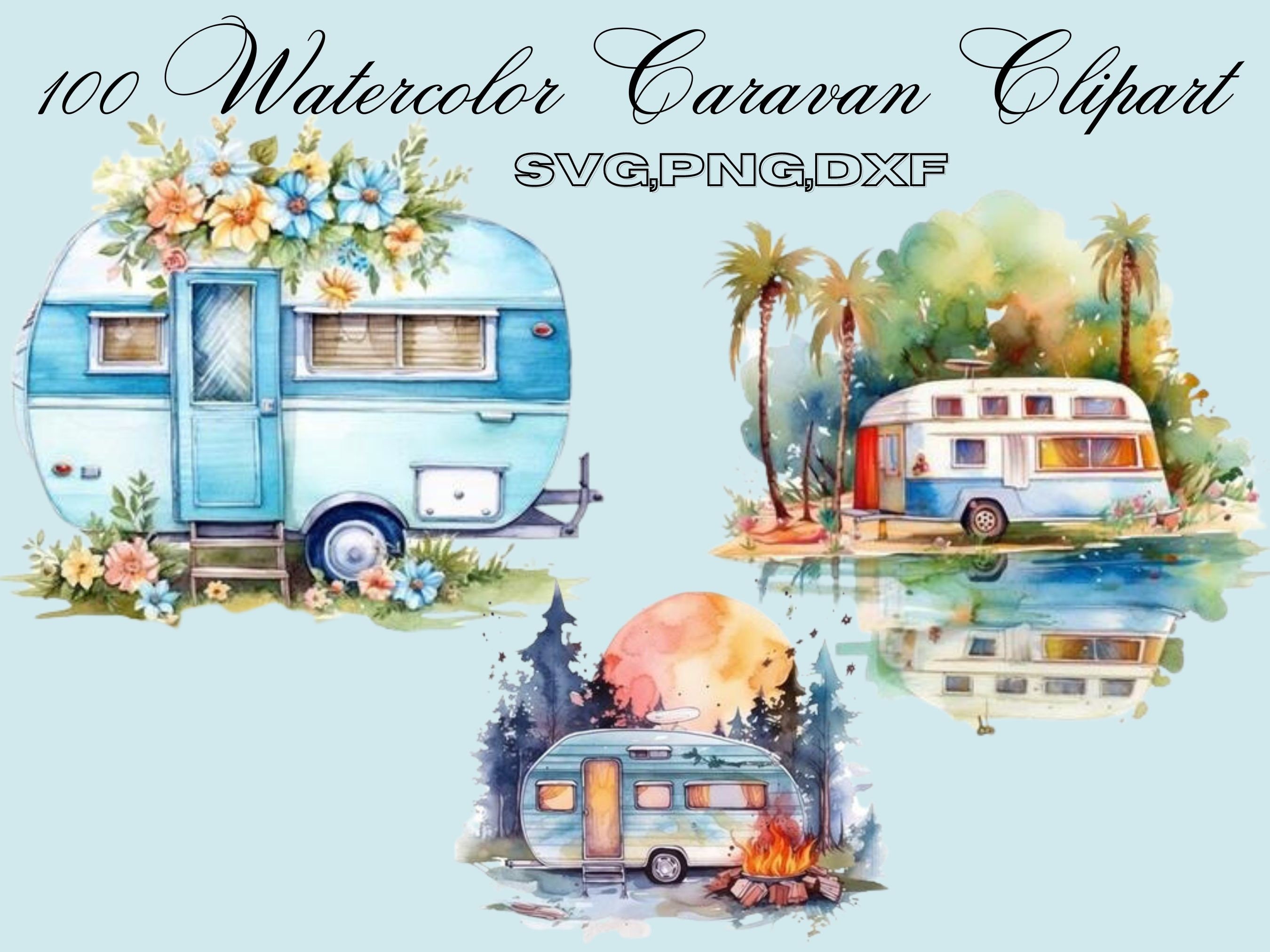 100 Watercolor Caravan Clipart Floral Caravan Clipart Forest - Etsy UK
