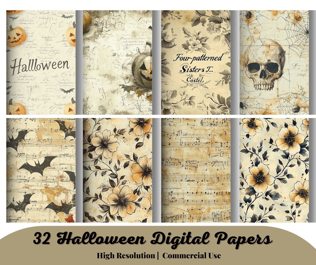 32 Digital Halloween Papers, Printable Papers, Junk Journal Kit, Junk ...