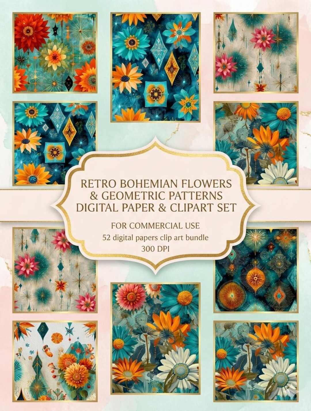 Retro Mid-century Modern Digital Paper Collection | Geometric Vintage ...