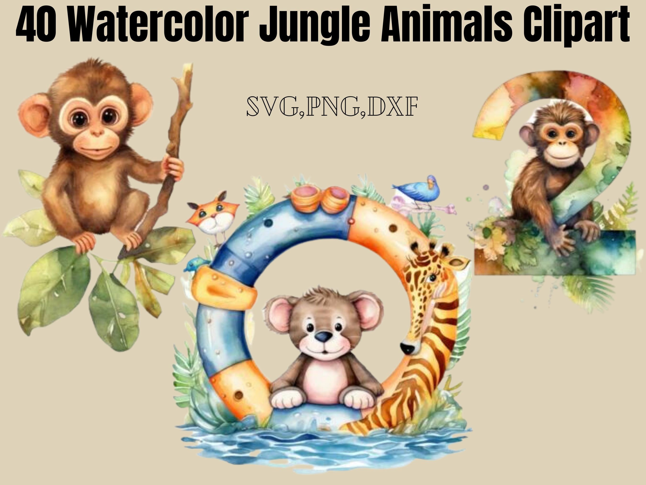 40 Watercolor Jungle Animals Clipart Animals in the Nature - Etsy