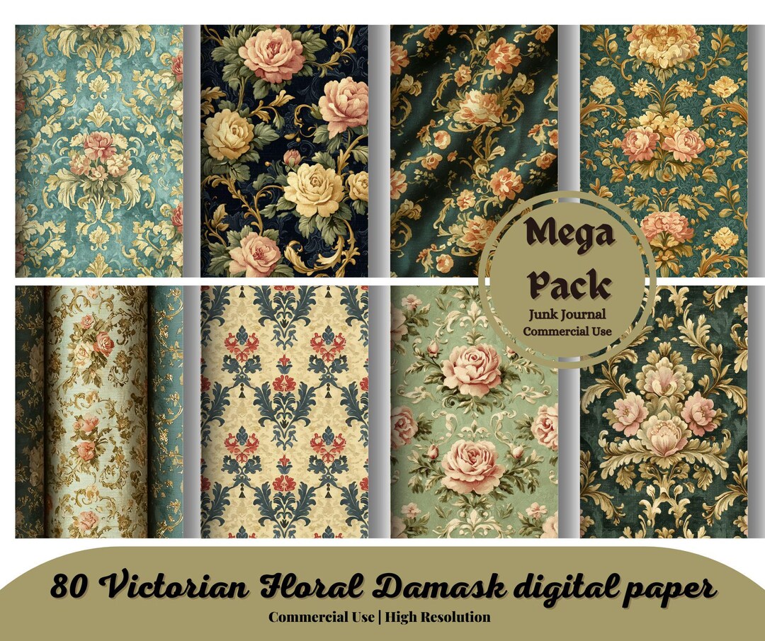 Victorian Floral Damask Digital Paper, Instant Download Vintage ...