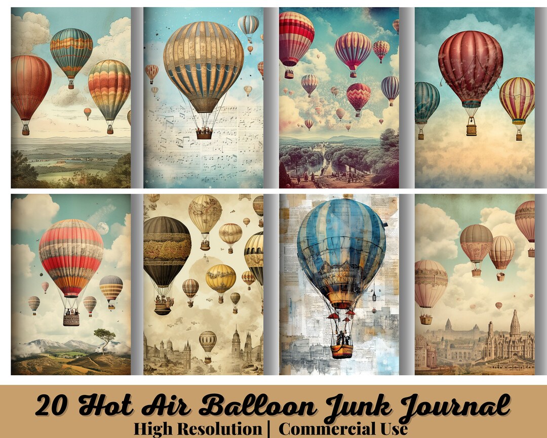 20 Hot Air Balloon Junk Journal, Printable Kit, Collage, Digital ...