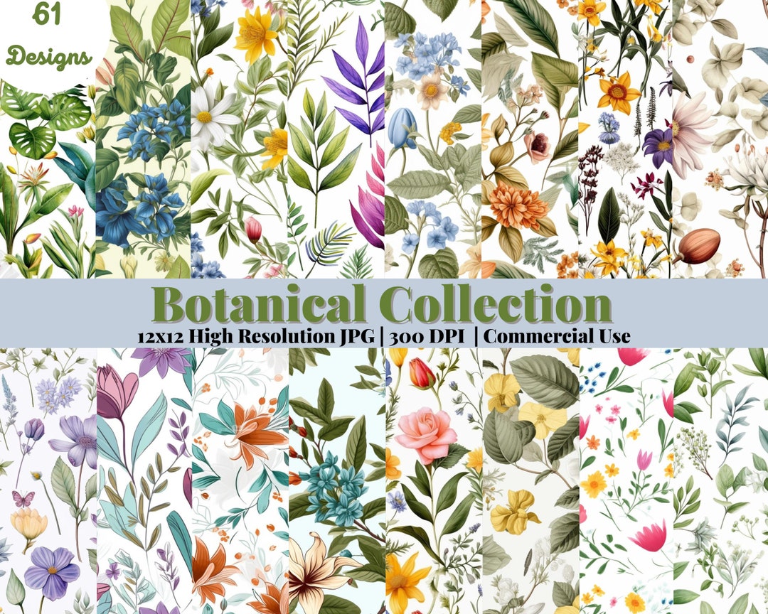 61 Botanical Collection Digital Paper - Scrapbook Paper - Decoupage ...