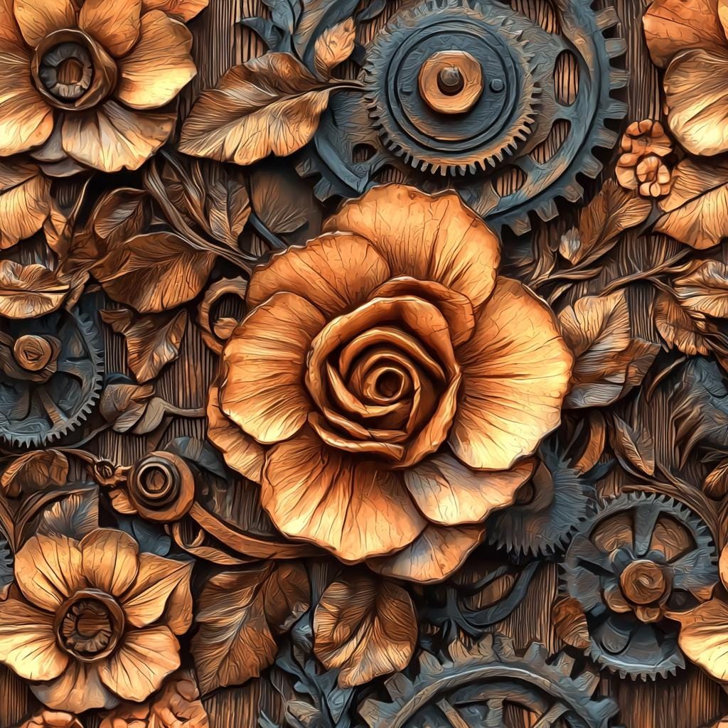 Seamless Steampunk Floral Digital Paper, Steampunk Flowers Seamless ...