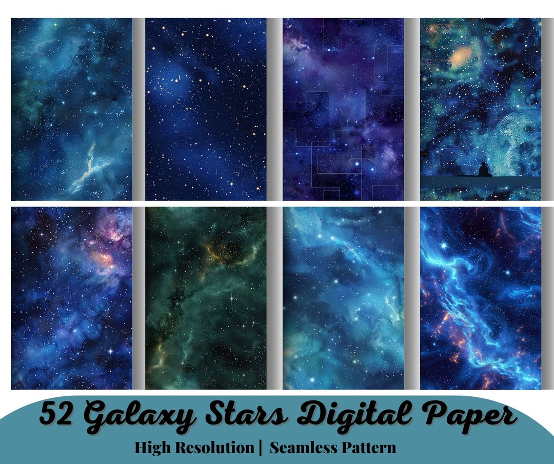 52 Galaxy Stars Digital Paper, Space Background, Watercolor Galaxy ...