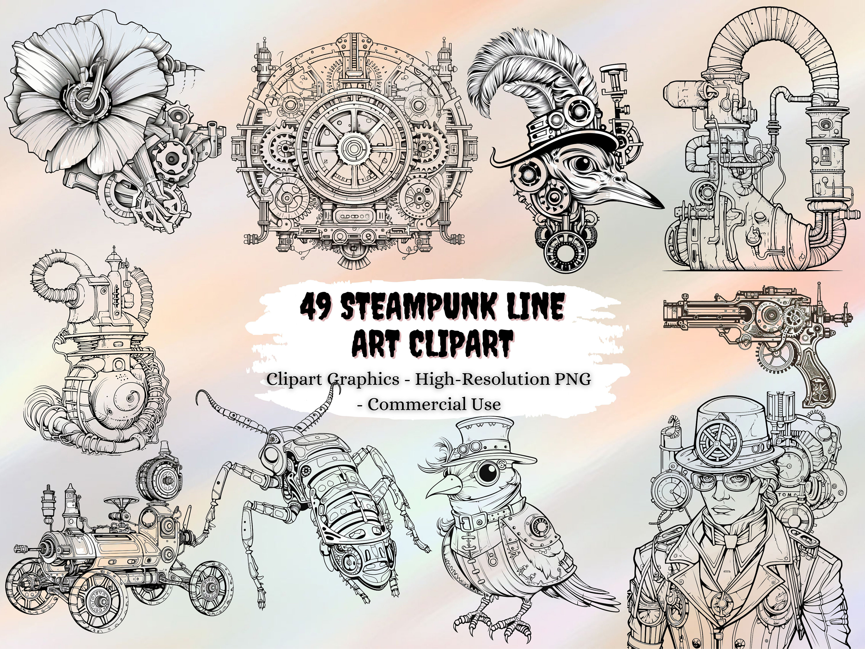 49 Steampunk Line Art Clipart Fantasy Clip Art Graphics - Etsy