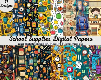 School Supplies Digital Papersseamless,back to School,school Rules ...