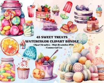 Sweet Treats Watercolor Clipart Bundle Tasty Desserts, Donuts, Cookies ...