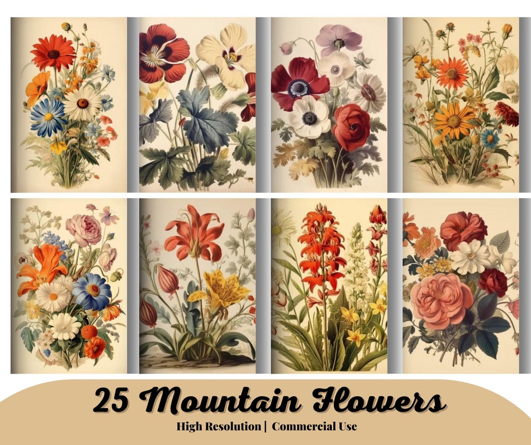 25 MOUNTAIN FLOWERS Printable Digital Download Printable Mountains ...