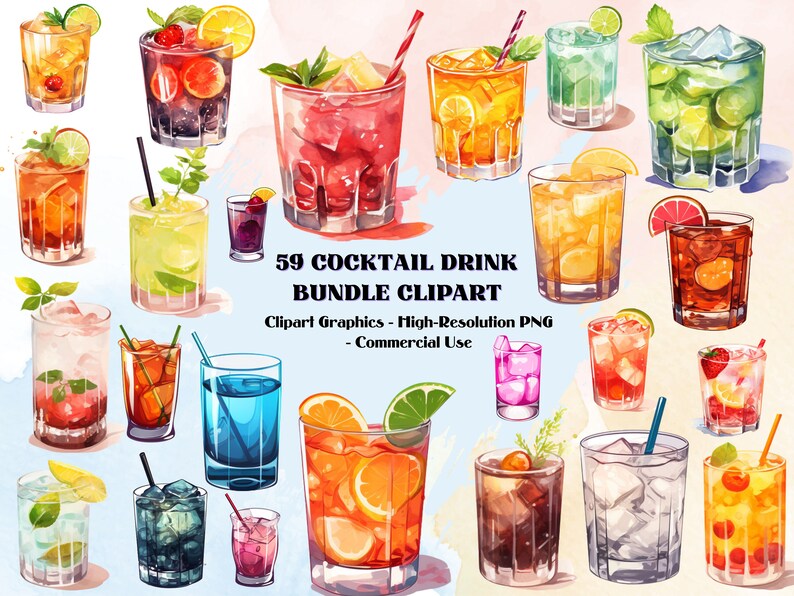 59 Cocktail Drink Bundle Clipart Watercolor PNG/JPG - Etsy