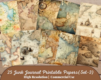 Junk Journal Printable Vintage Map Papers, Vintage Paper Journal Pages ...