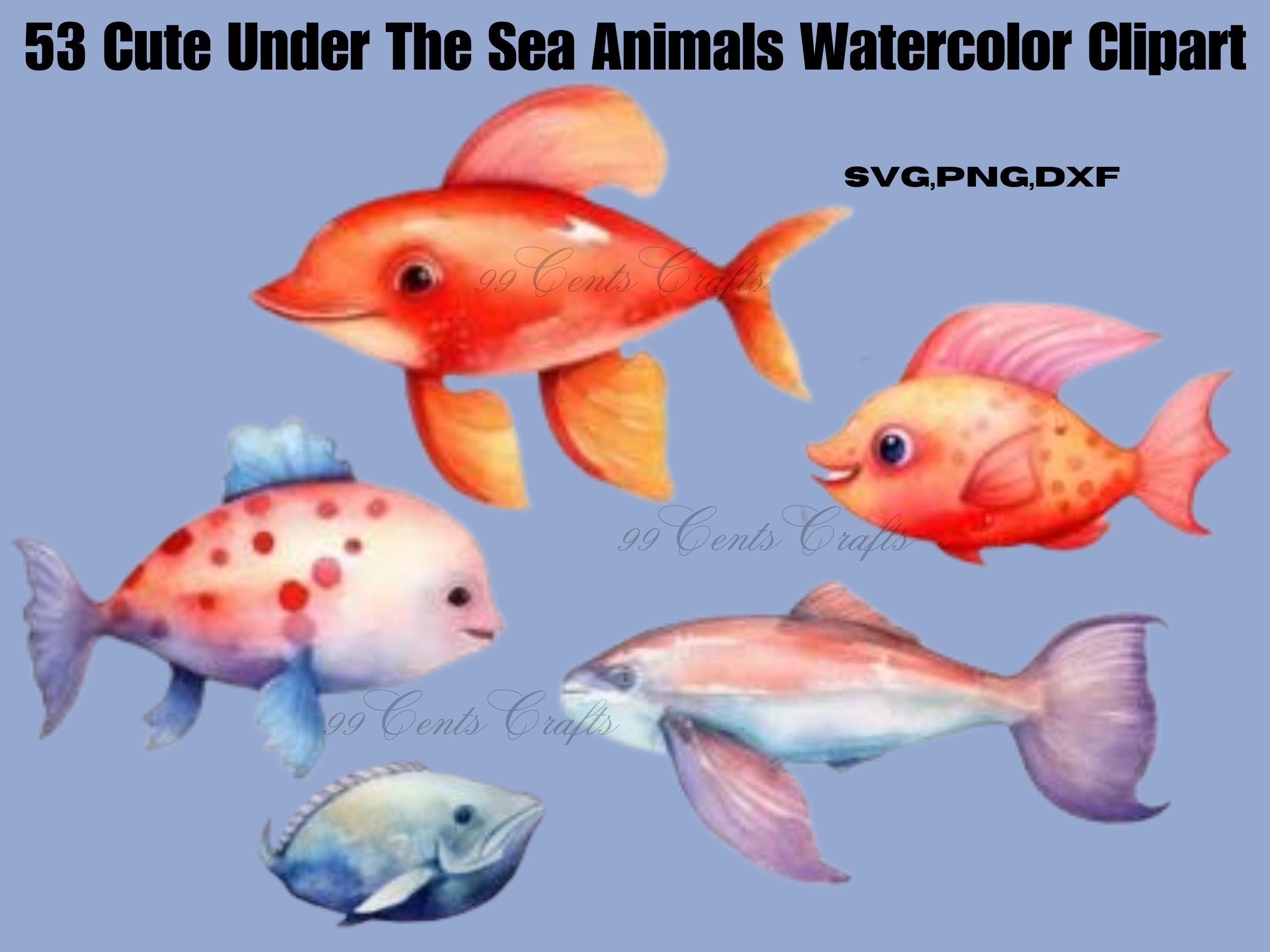 53 Cute Under the Sea Animals Watercolor Clip Art Bundle Sea - Etsy