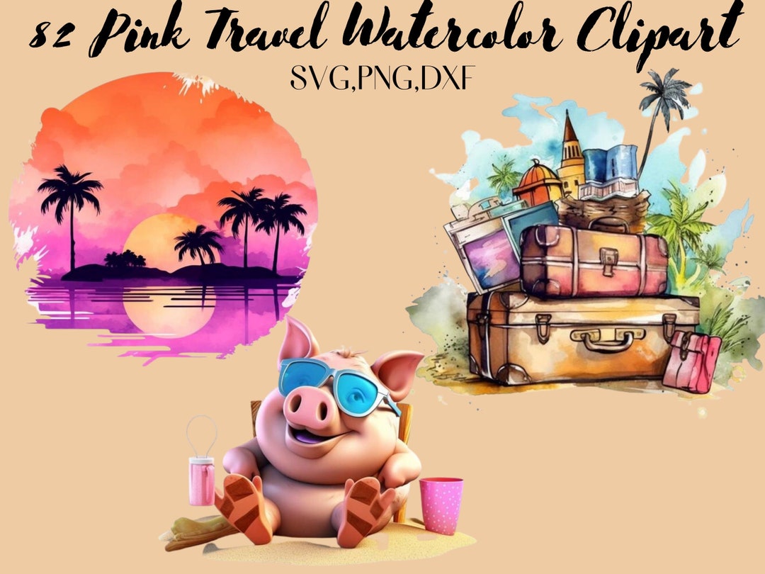 82 Travel Watercolor Clipart Pink Girly Travel Png Suitcase - Etsy
