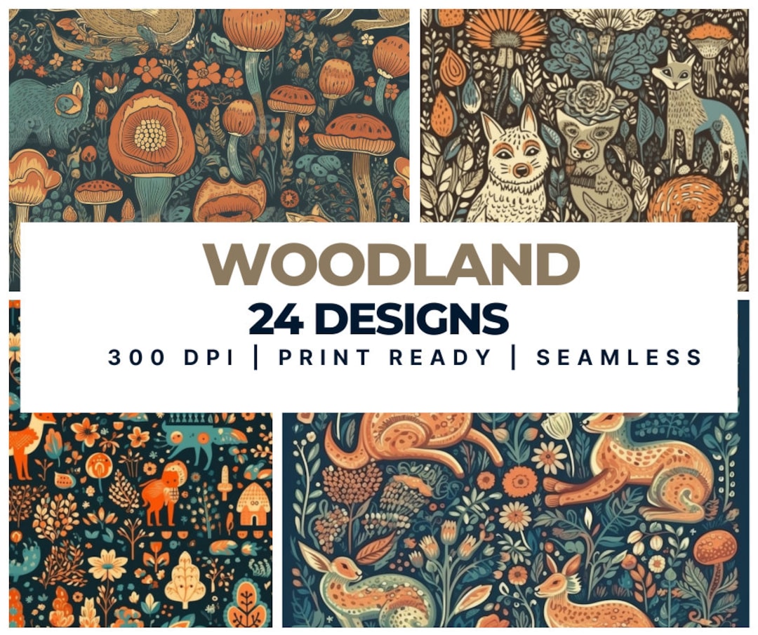 Forest Digital Paper Watercolor Art Woodland Animals Seamless Pattern ...