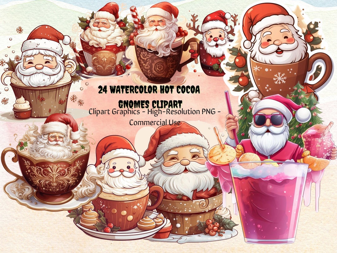 24 Watercolor Hot Cocoa Gnomes Clipart, PNG Christmas Gnomes Clipart ...