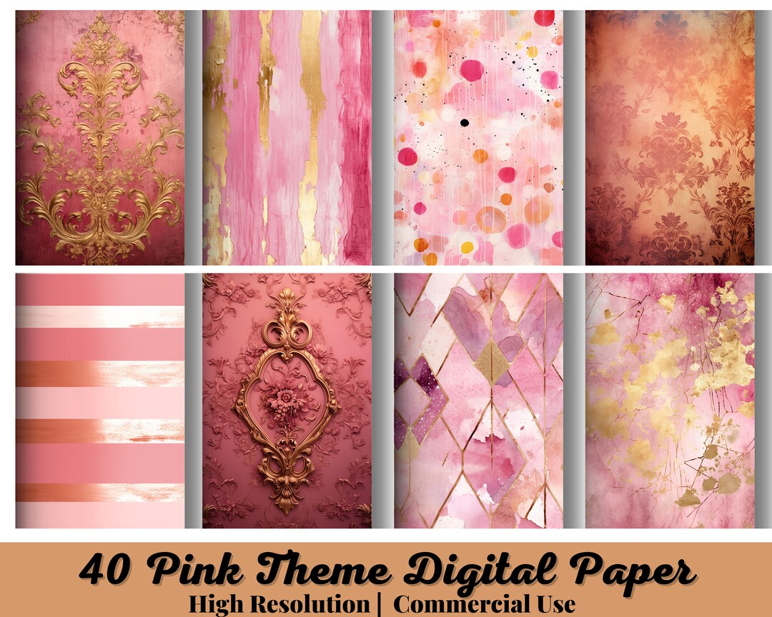 40 Pink Theme, Sheets, Big Bundle Damask Pattern, Stripes, Dots, Fleur ...
