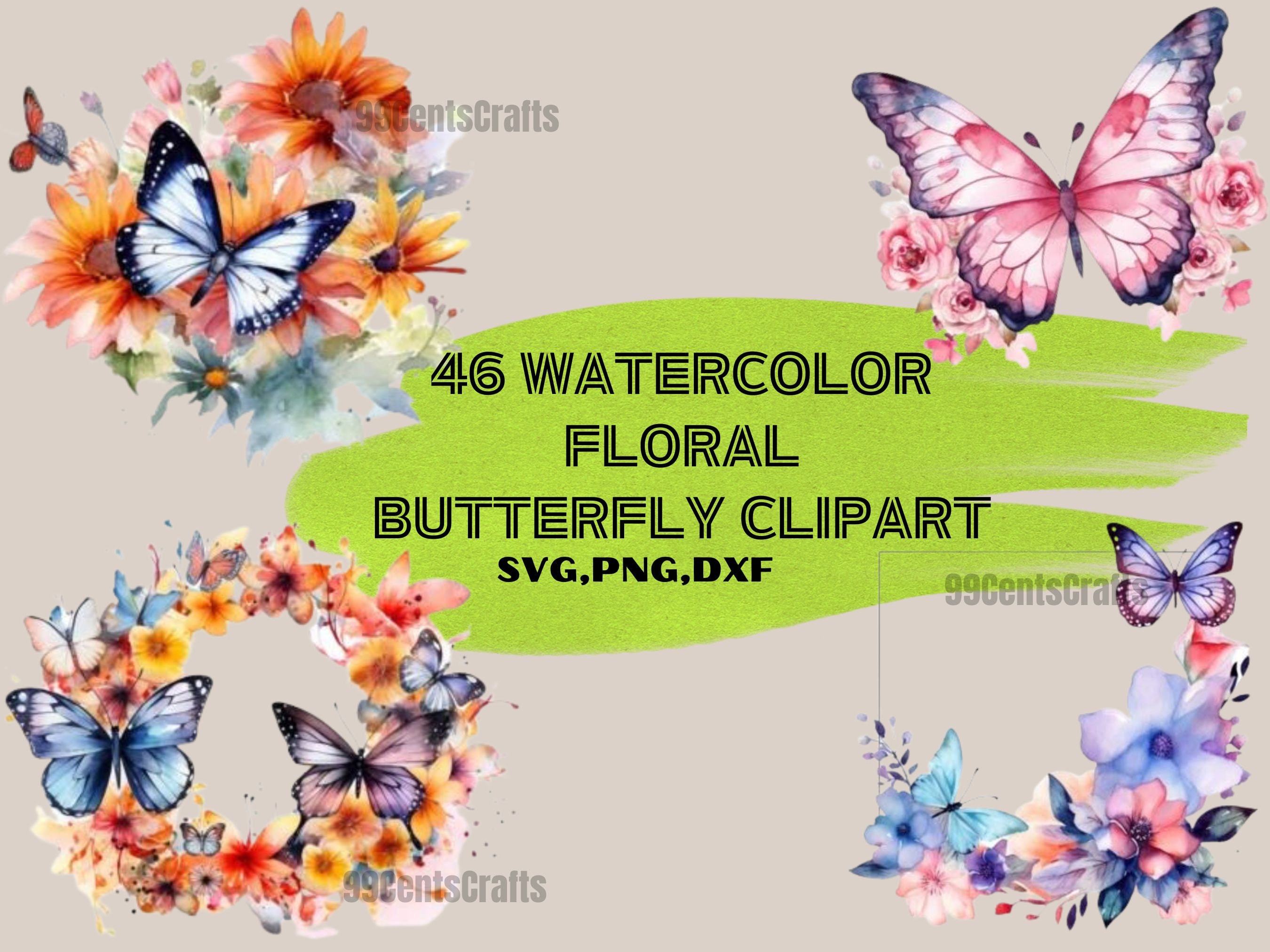 46 Watercolor Floral Butterfly Clipart high Quality - Etsy