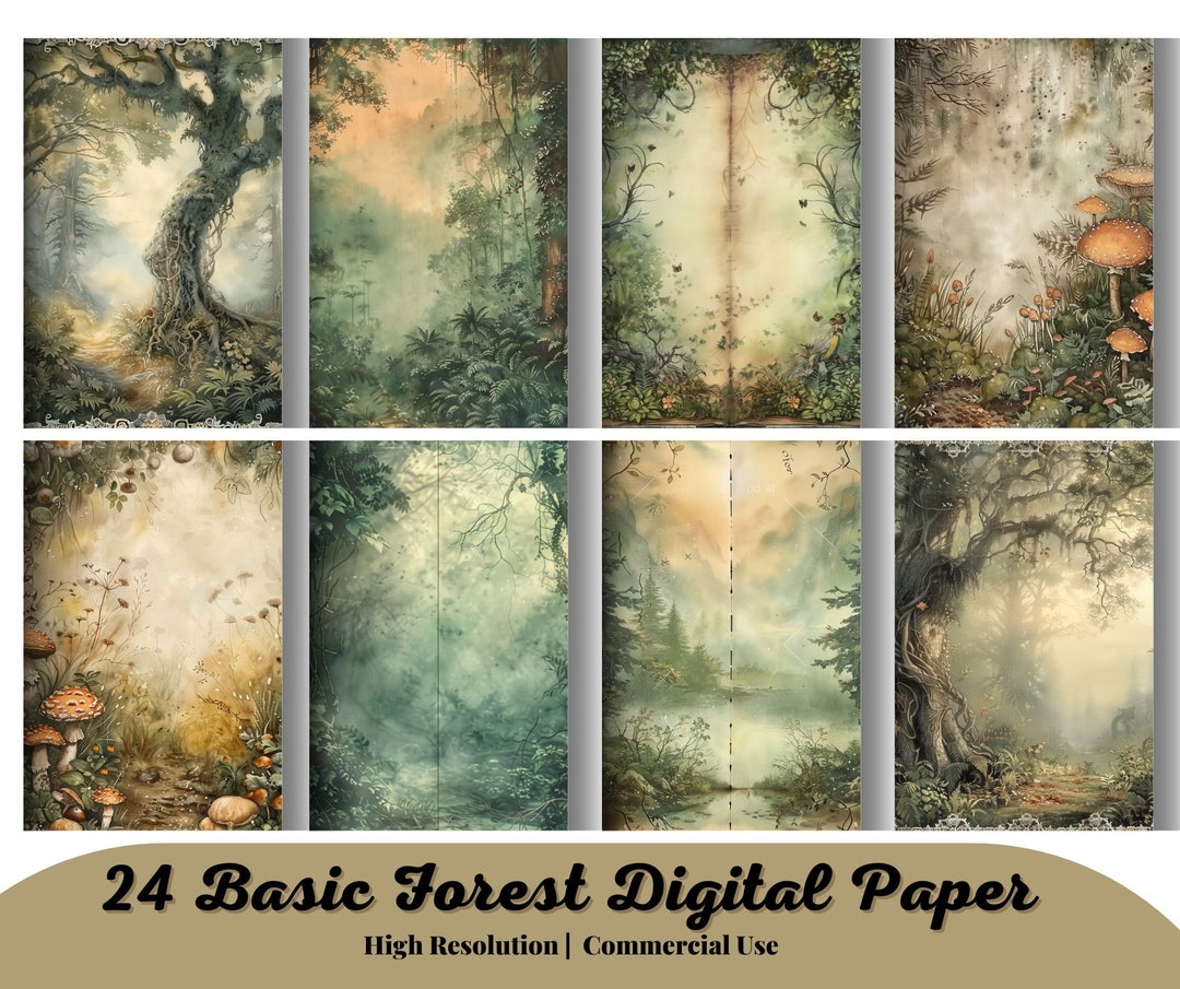 24 Basic Forest Digital Paper for Junk Journals, Journal Paper With ...