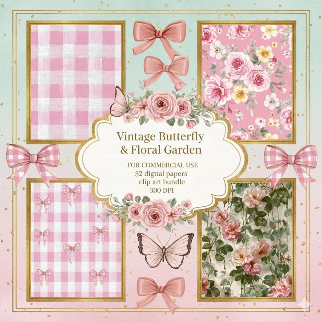 Pink Coquette Seamless Digital Paper Pack – 52 Vintage Bow & Romantic ...